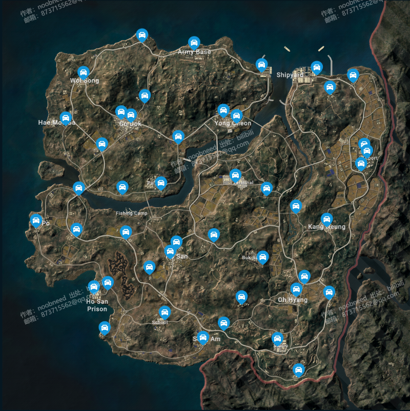 PUBG泰戈密室载具滑翔机位置高清地图 | nooblog